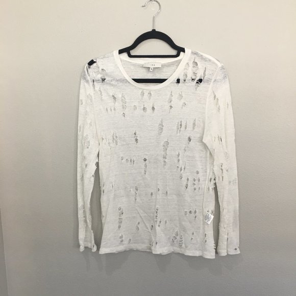 IRO | Tops | Iro White Long Sleeve Tee Shirt With Purposeful Holes | Poshmark